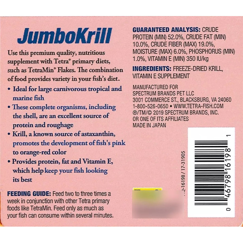 Jumbo Krill 100gr Liofilizado Comida Peces Grandes Acuario